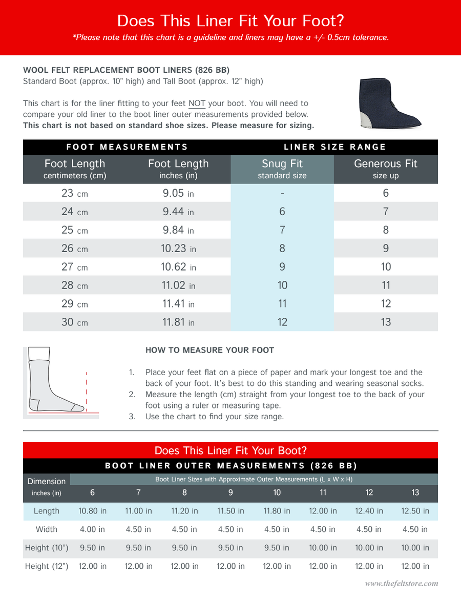 Wool Felt Replacement Boot Liners (826 BB) – thefeltstore.com